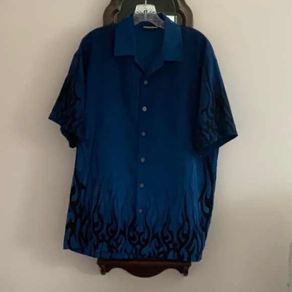 Odo | Shirts | Mens Blue Flame Bowling Shirt | Poshmark